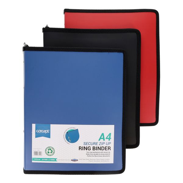 PREMIER OFFICE A4 SECURE ZIP UP 2 RING BINDER 4 ASST. – McArdles iSchool