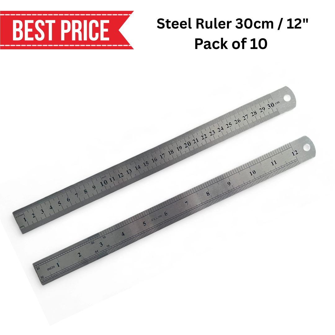 Steel Ruler 30cm / 12" – Durable Metal Ruler for Classroom, School, Te ...