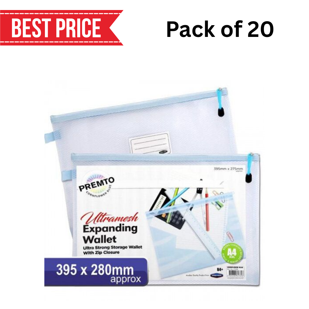 Premto A4++ Zipped Mesh Wallet – Pack of 20 | Durable School Storage a ...