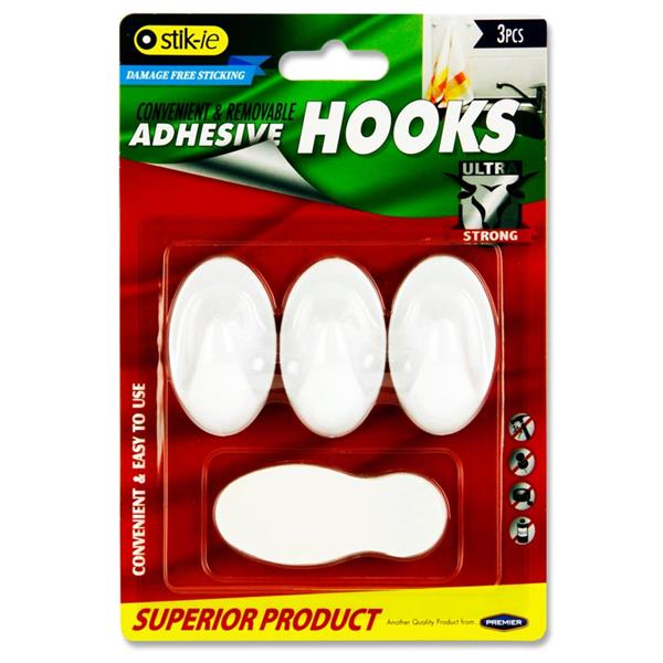 STIK-IE CARD 3 REMOVABLE ADHESIVE PLASTIC HOOKS - 54x33mm – McArdles ...